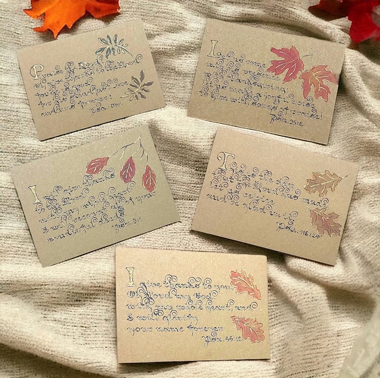 Set of 5 hand finished calligraphy scripture Th... - Folksy