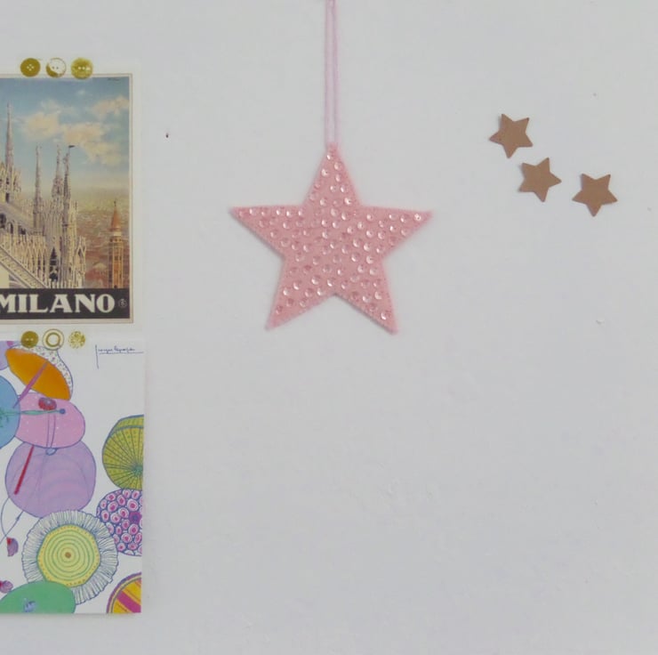 Shimmering Sequin Star - shell pink - Folksy