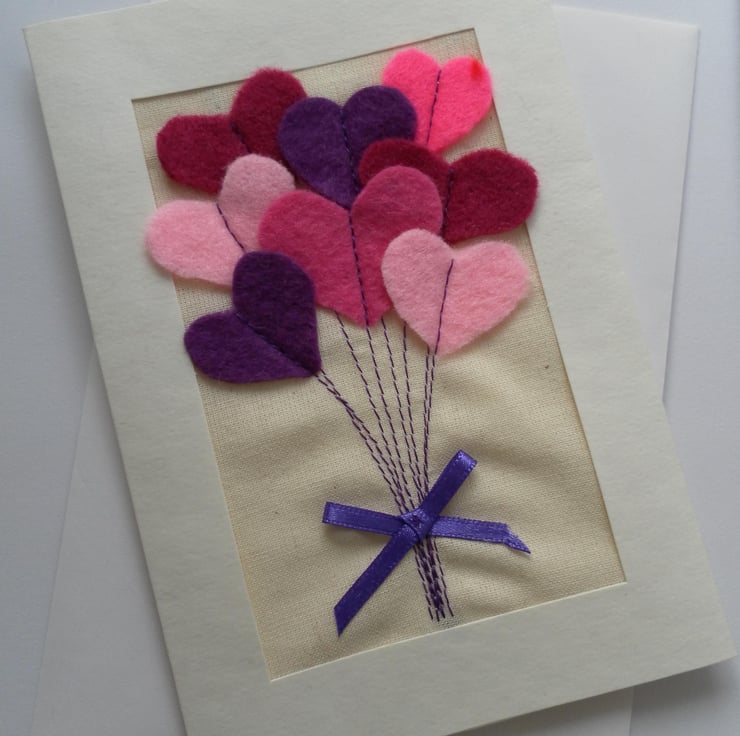 Valentine's Day Card, Pink and Purple Felt Hear... - Folksy