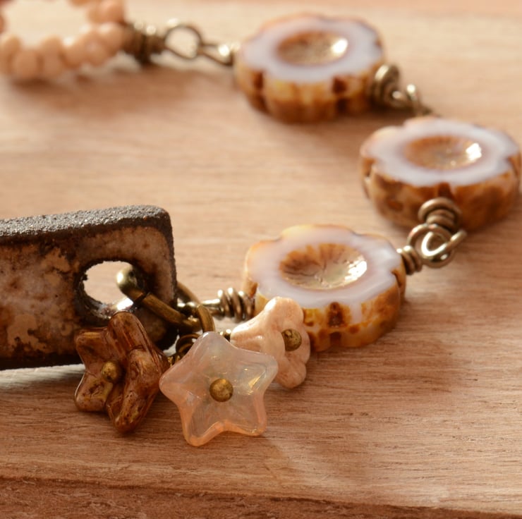 Handmade Ceramic Bar Bracelet with Leather, Cop... - Folksy