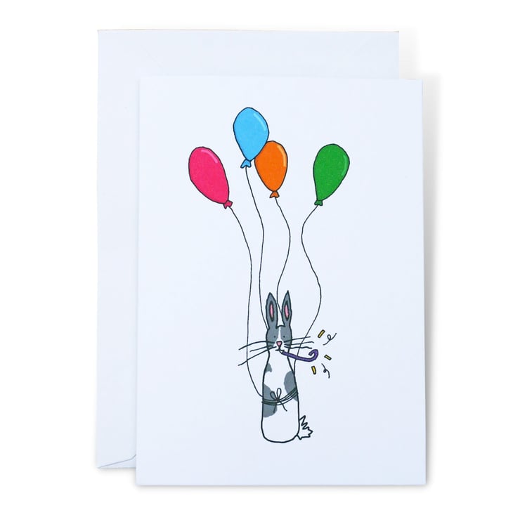 Bunny Birthday Balloon Celebration Illustration... - Folksy