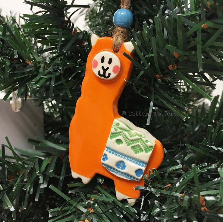 Pottery llama hanging decoration ceramic llama ... - Folksy