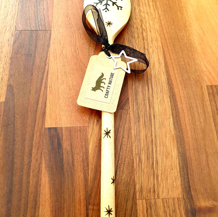 Snowflake pyrography Christmas wooden spoon - Folksy