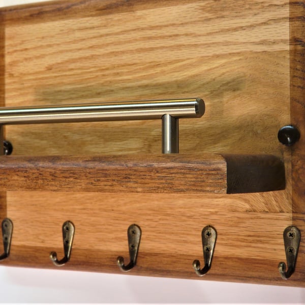 solid oak wall mounted hook rack with shelf - Folksy