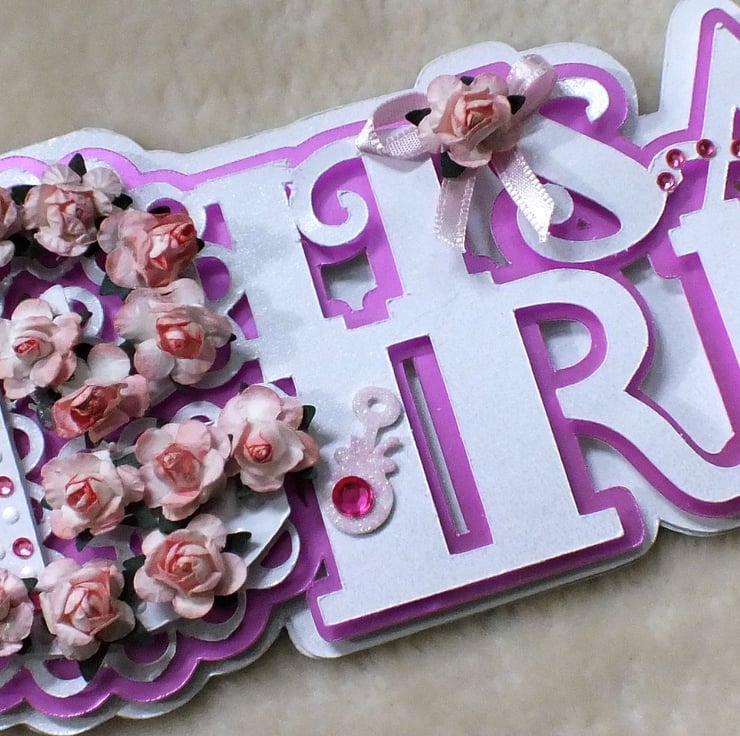 Luxury Handmade It's A Girl Word Card - Folksy
