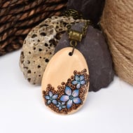 Forget me not Pyrography Pendant. Wood teardrop... - Folksy