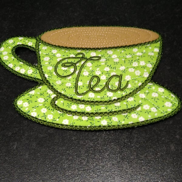 Handmade embroidered Tea Cup Coaster - Folksy