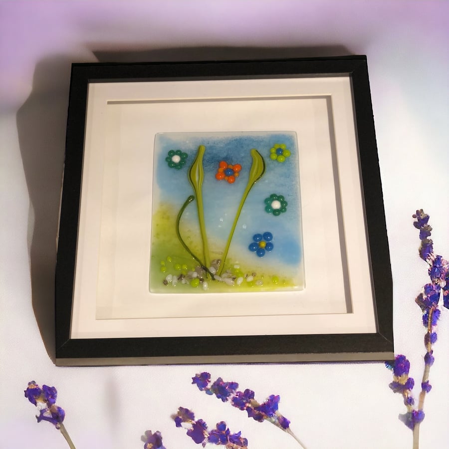 Spring flowers - fused glass picture - Folksy