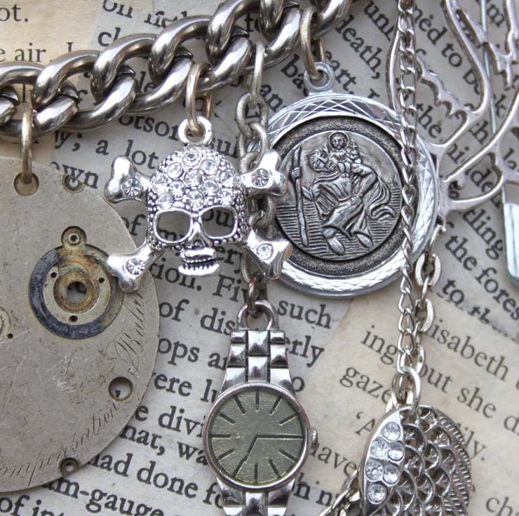 Statement Silver Kitsch Punk Multi Charm Skull ... - Folksy