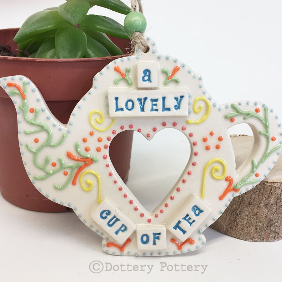 Pottery teapot decoration with flower pattern f... - Folksy