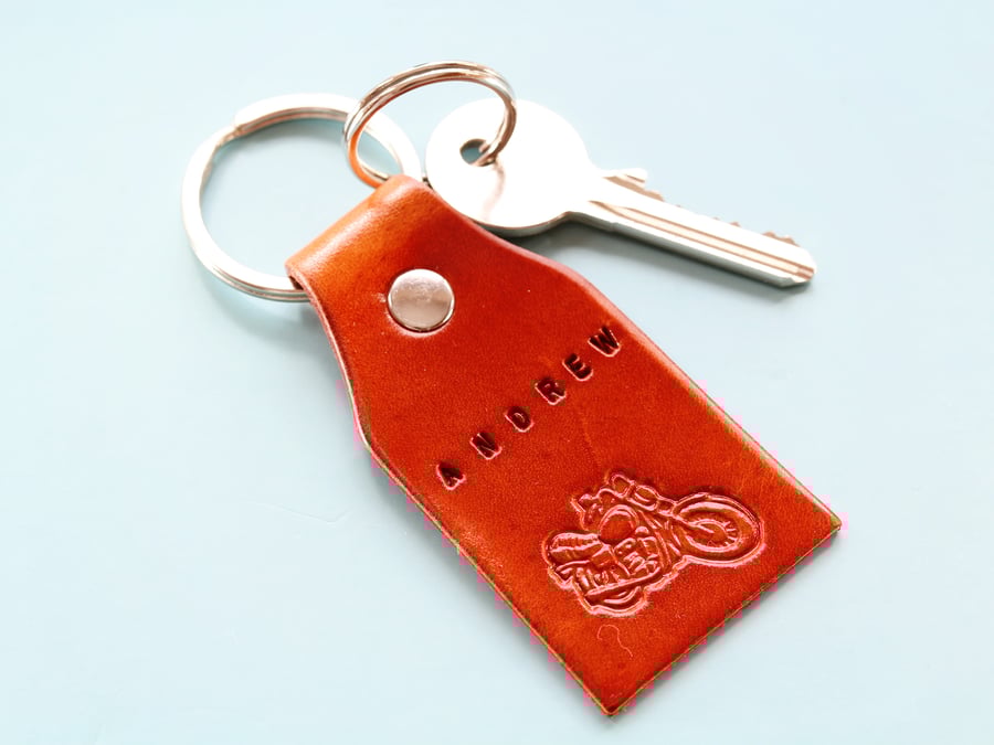 Motorcycle Personalised Leather Keyring, Motorb... - Folksy