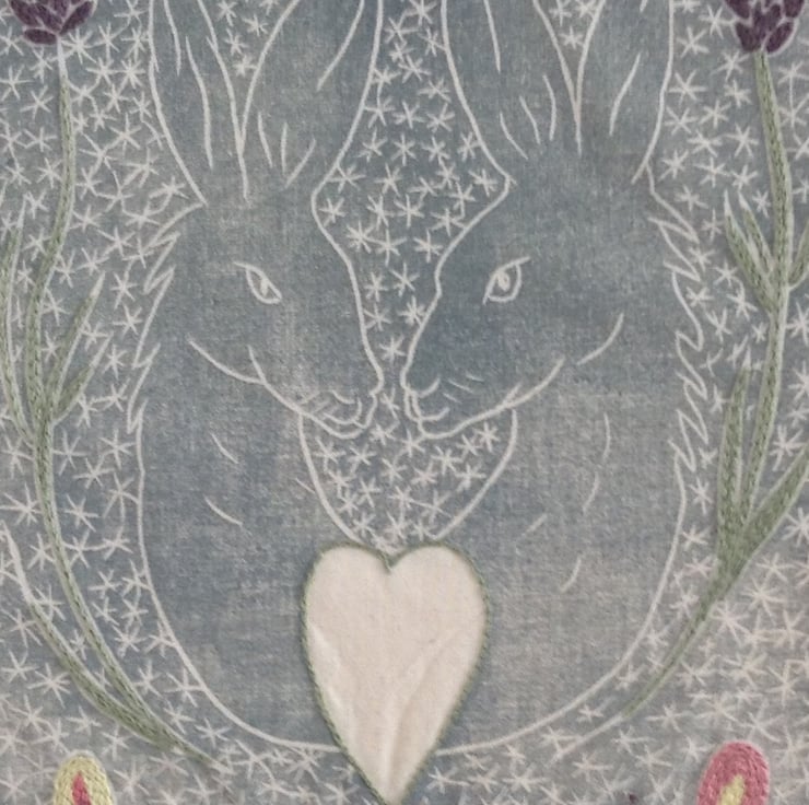 Hand printed and Embroidered Hare artwork - Folksy