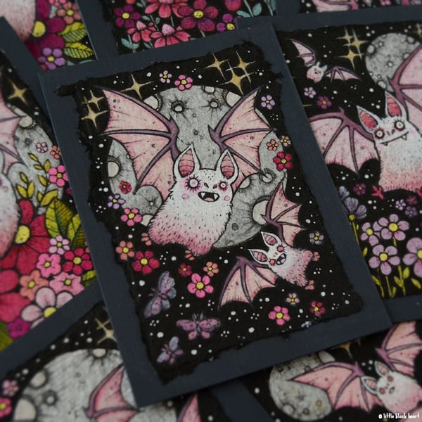 spring blossom bat - original aceo illustration - Folksy