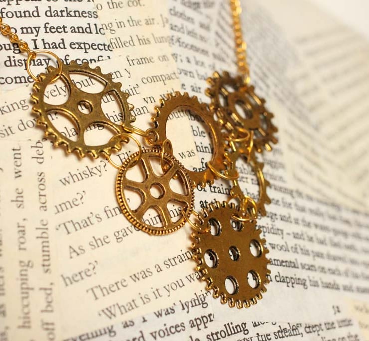 Steampunk Gold Cog Necklace - Folksy
