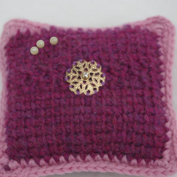 Pin Cushion Crochet in Maroon and Pink - Folksy