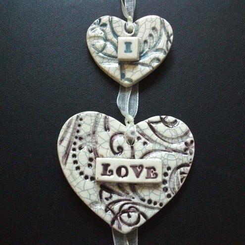 I Love You ceramic hearts - Folksy