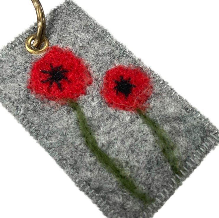 Felt keyring with needle felted poppies - Folksy