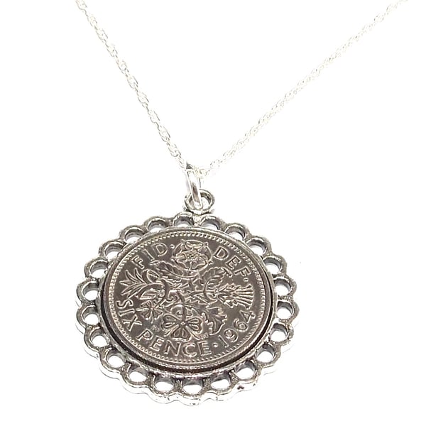 Fine Pendant 1964 Lucky sixpence 60th Birthday ... - Folksy