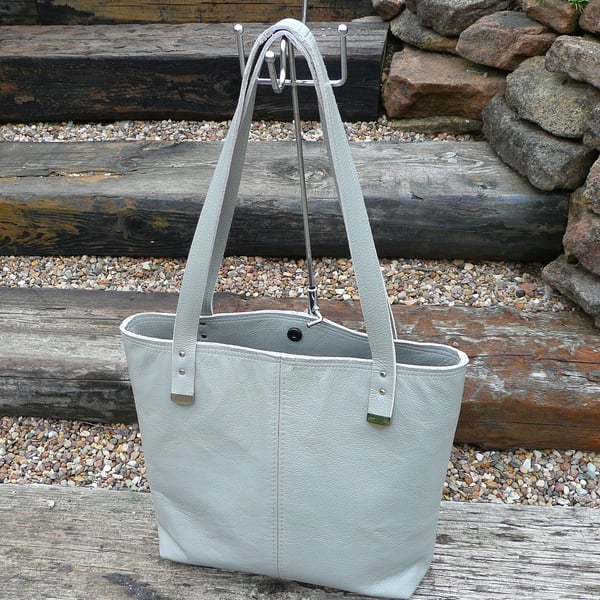 Grey leather tote bag, grey shoulder bag, ladie... - Folksy