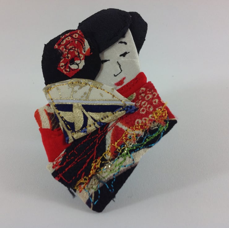 Art Textile Brooch Geisha Kyoko - Folksy