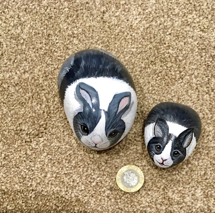 Rabbits hand painted pebbles garden rock art pe... - Folksy