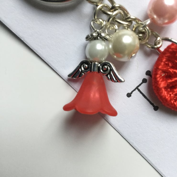 Angel Charm Dorset Button Keyring in Red - Folksy
