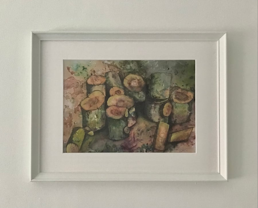 Log Pile - watercolour - Folksy