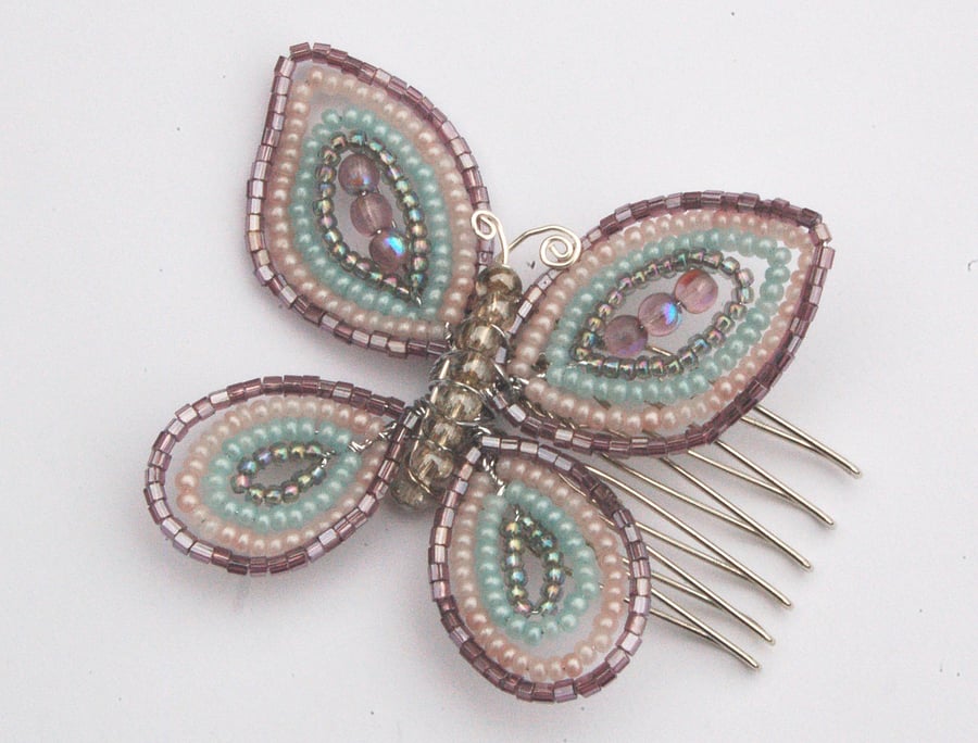 Beaded Butterfly Hair Comb - Folksy