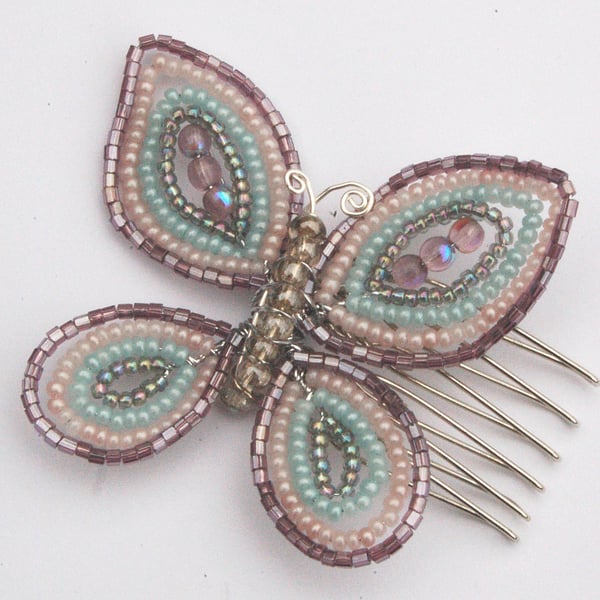 Beaded Butterfly Hair Comb - Folksy