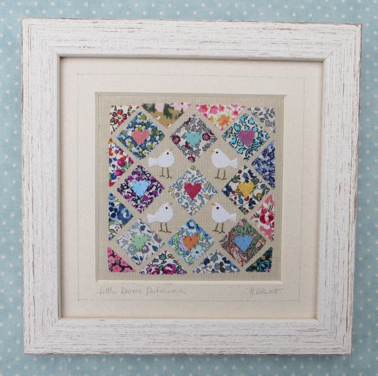 Little Doves Patchwork, framed, finely hand-sti... - Folksy