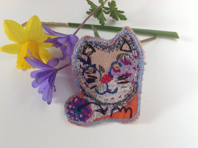 Cat Textile Brooch - Folksy