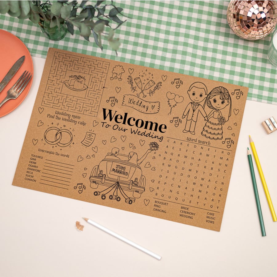 8 Children's Wedding Activity Mats With Pencils... - Folksy