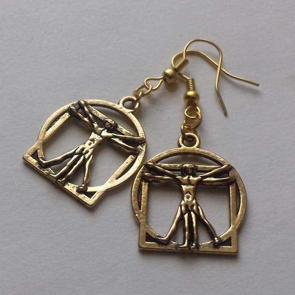 Gold Plate Leonardo Da Vinci Vitruvian Man Earr... - Folksy