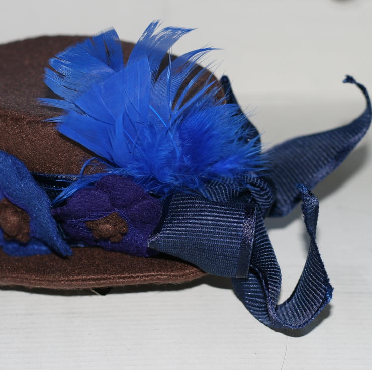 Chocolate brown and navy steampunk mini top hat - Folksy
