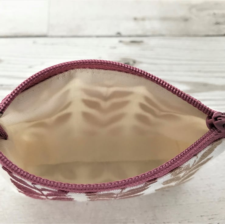 Small purse, coin purse in ivory with pink leaf... - Folksy