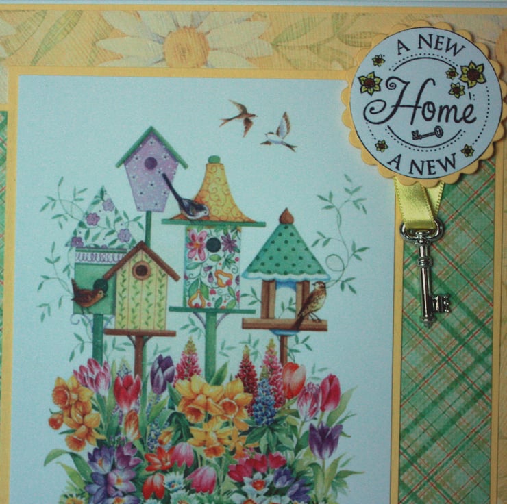 Cottage garden bird houses new home card - Folksy