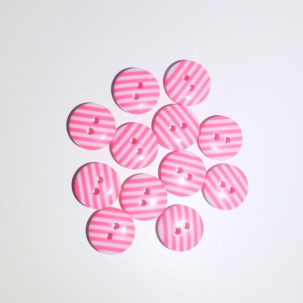 12 x Pink Candy Stripe Buttons - Folksy