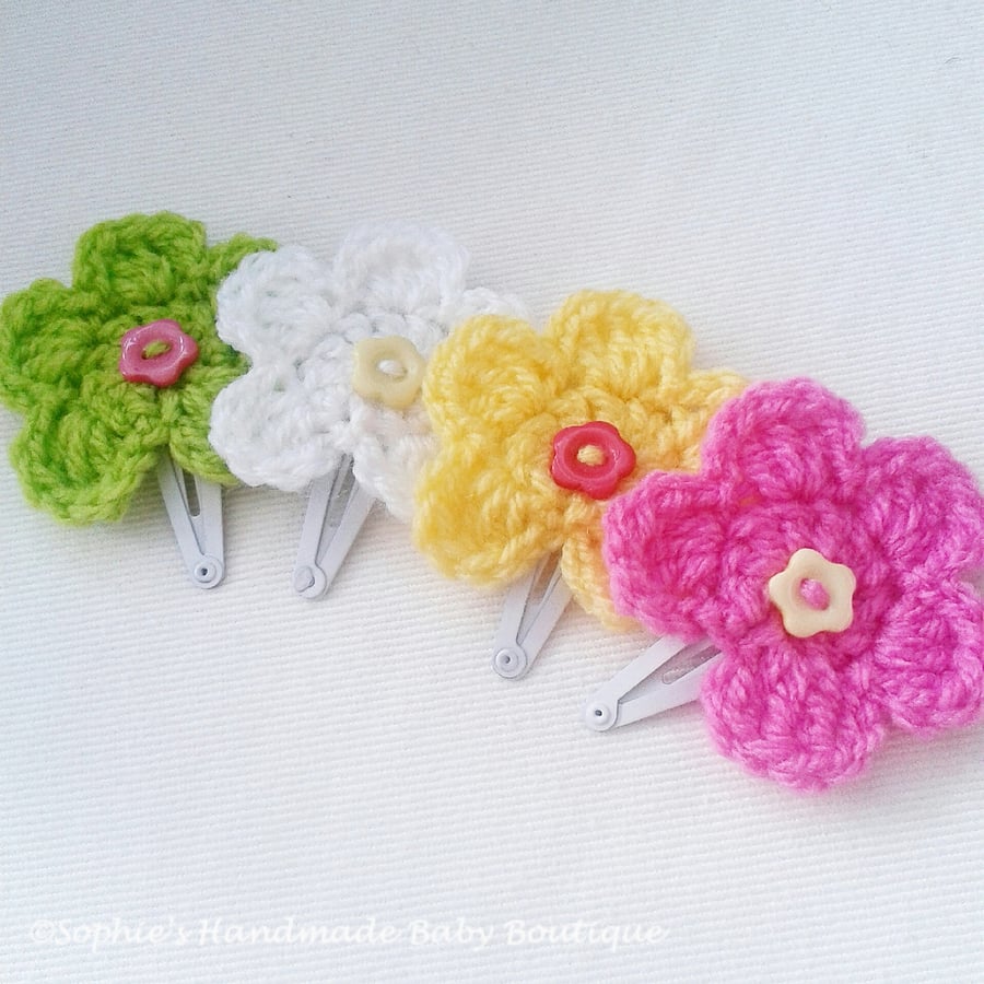 4 Girl's summer flower hair clips, gifts for g... - Folksy