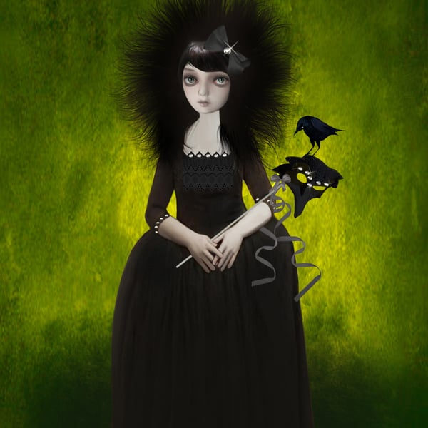 A4 Art Print Girl & Masquerade Mask - Masqu... - Folksy