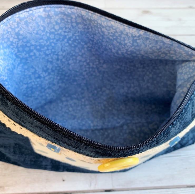 Large blue make up bag with leaf and berry prin... - Folksy