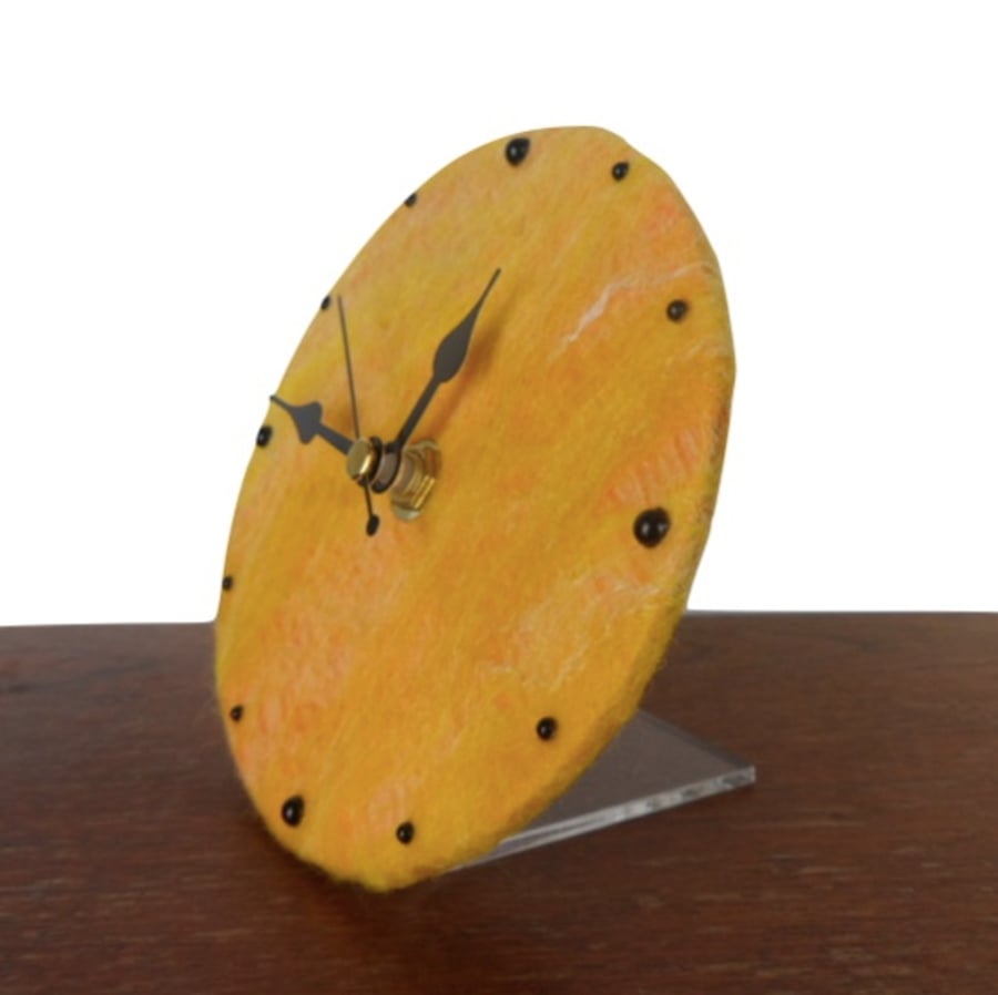Desk clock, nuno felted in yellow and orange, 1... - Folksy