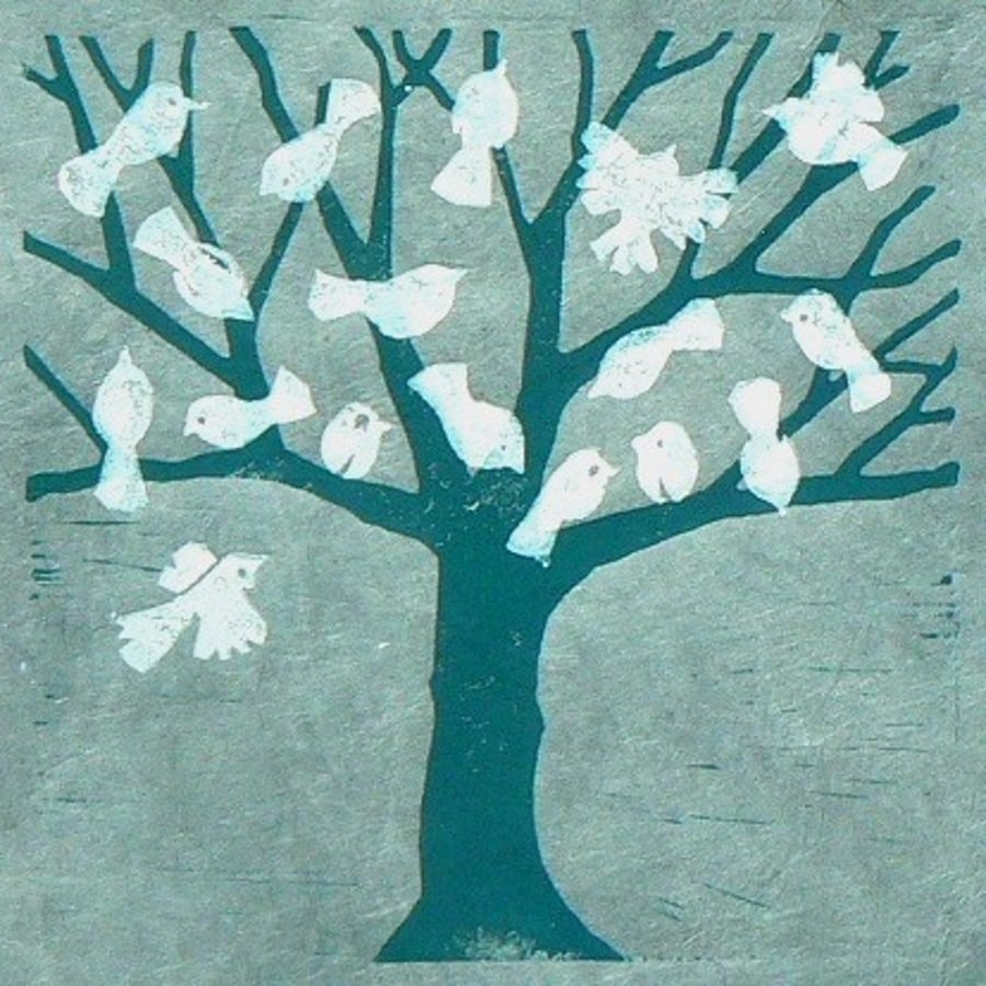 Bird Tree Lino Cut Print - Folksy