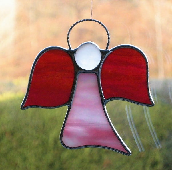 Stained glass (Angel) abstract in red and pink ... - Folksy