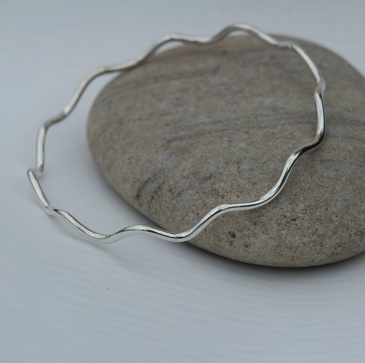 Sterling Silver Ocean Wave Bangle, B71 - Folksy