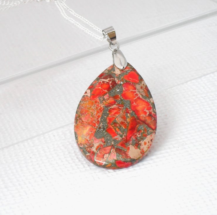 Orange jasper & pyrite pendant necklace - Folksy