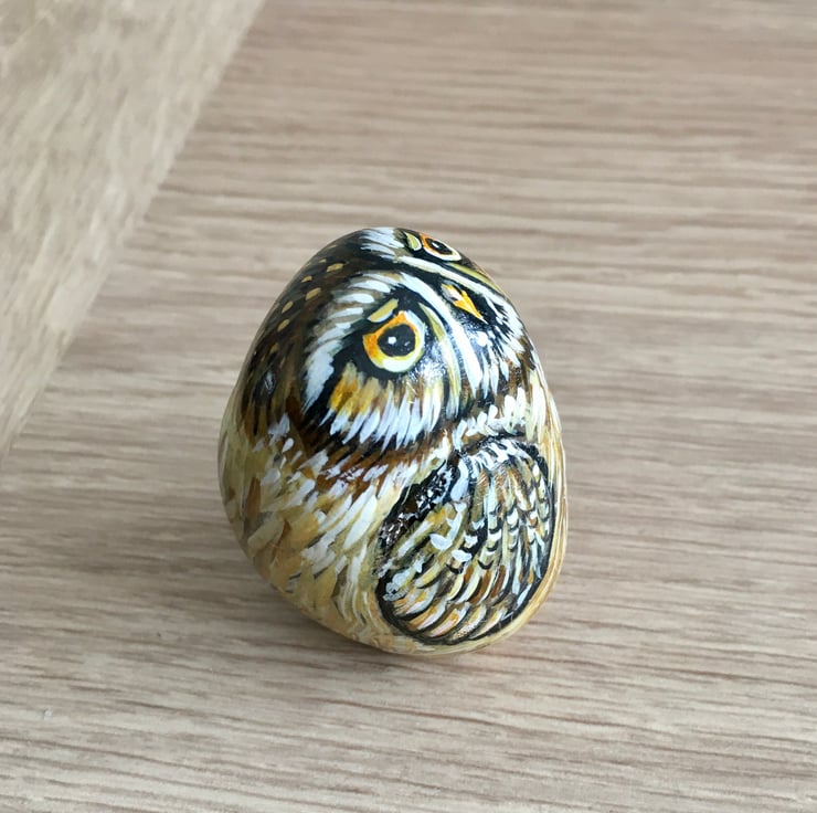 Owl hand painted pebble garden rock wildlife art - Folksy
