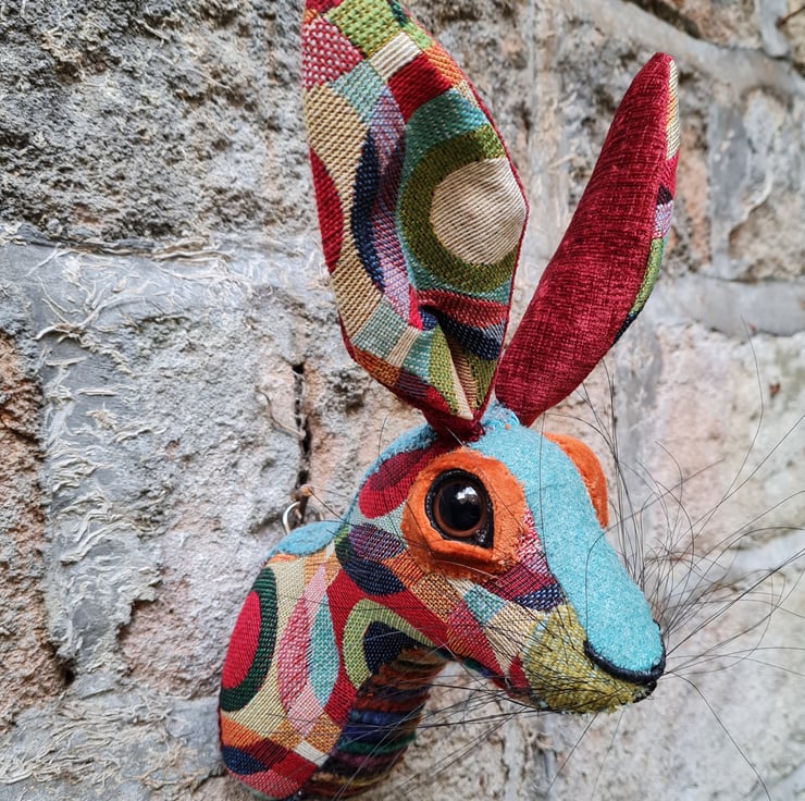 Faux hare head wall mount in turquoise and mult... - Folksy