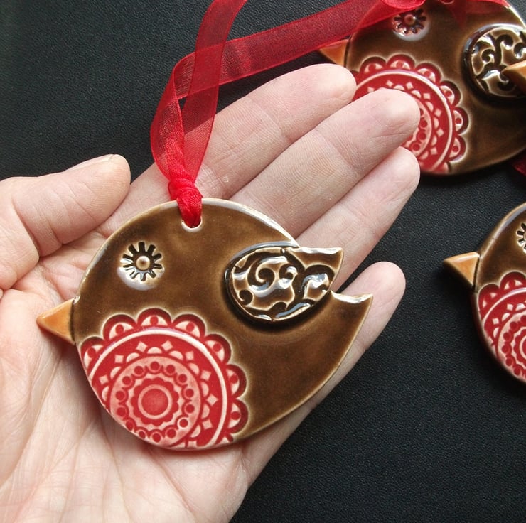Ceramic robin Christmas decoration - Folksy