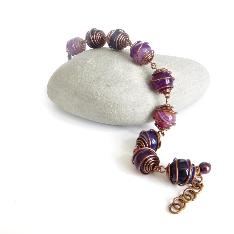 Purple Agate & Copper Bracelet - Folksy