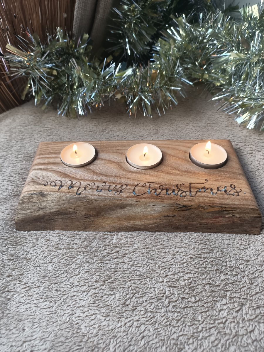 Merry Christmas wooden pyrography glitter frost... - Folksy